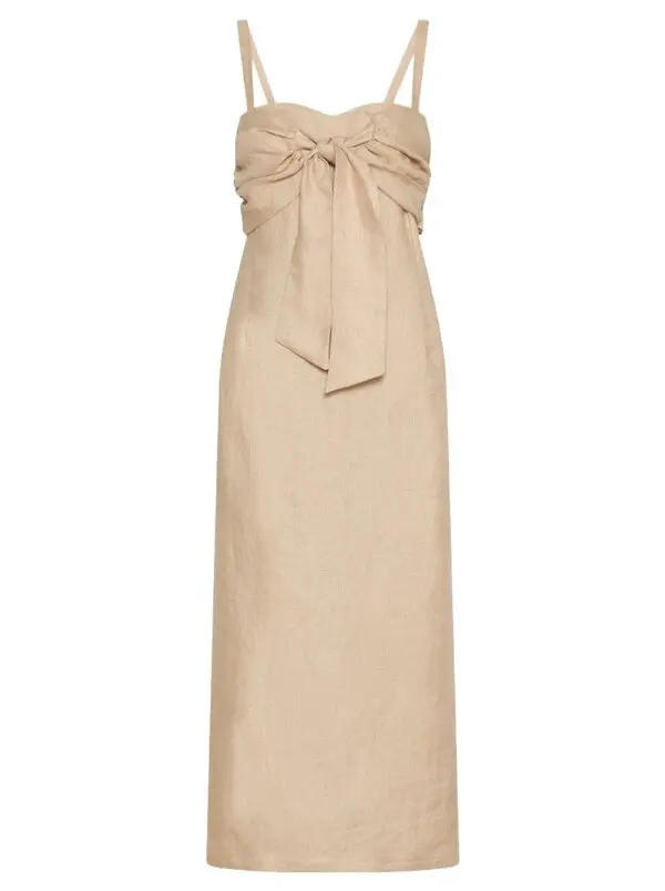Marella Pure Linen Sheath Dress With Sweetheart Neckline - Nude
