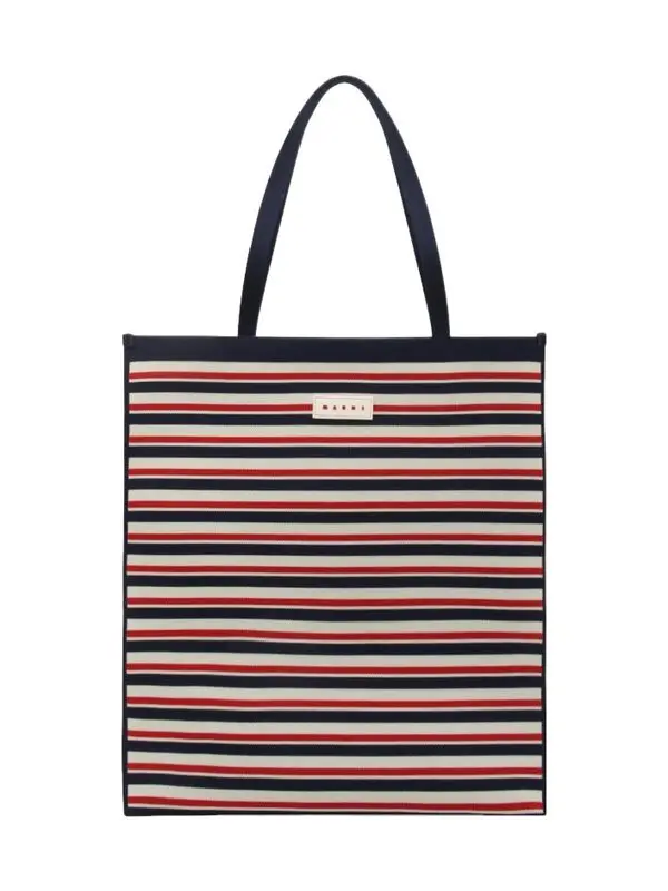 Marni Striped Logo Patch Tote Bag - Black