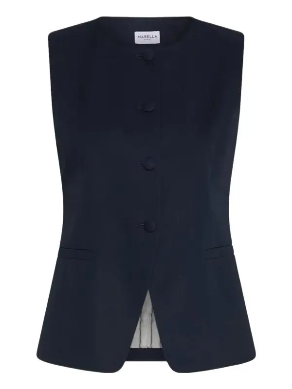 Marella Cotton Gabardine Gilet - Navy Blue