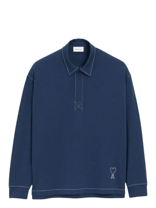 AMI Paris De Coeur Oversized Polo Shirt - Blue