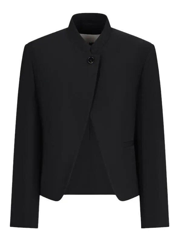 JIL SANDER Mandarin Collar Wool Jacket - Black