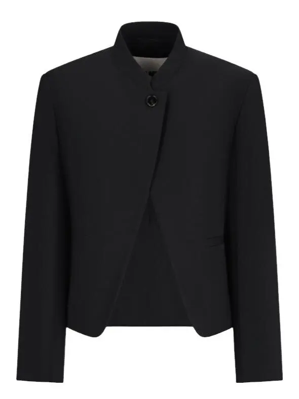 JIL SANDER Mandarin Collar Wool Jacket - Black