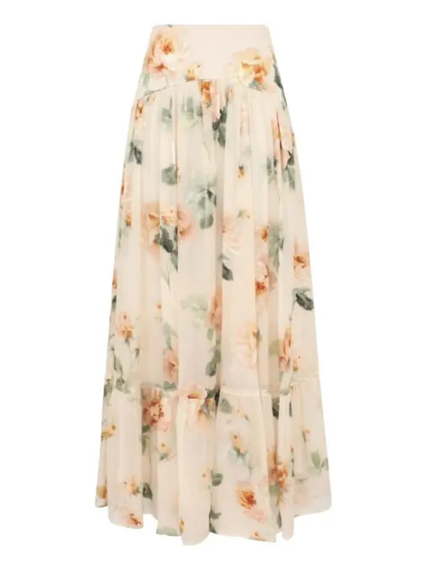 Zimmermann Carousel Burnout Midi Skirt - Cream Rose