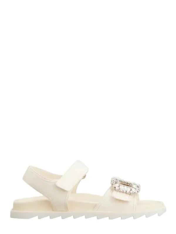ROGER VIVIER Slidy Viv Leather Sandals With Crystal Buckle - Off White