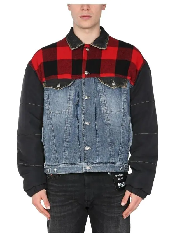 DIESEL® Plaid & Denim Jacket - Black
