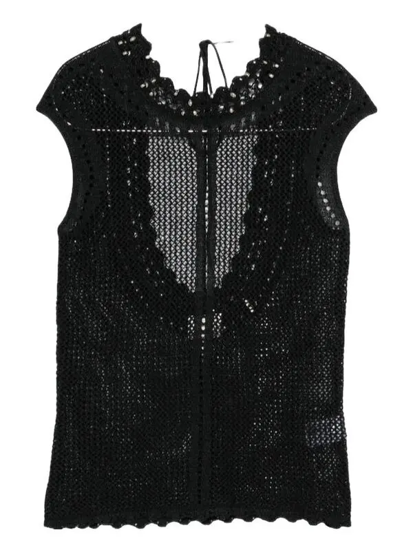 Isabel Marant Étoile Sleeveless Openwork Knit Top With Scalloped Trim - Black