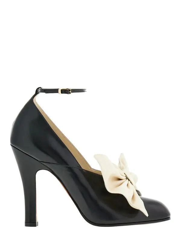 FERRAGAMO Bella Brushed Calfskin Pumps With Ankle Strap And Bow Detailing - Black