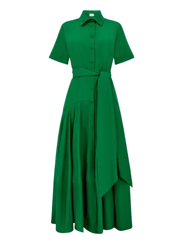 P.a.r.o.s.h Taffeta Chemisier Dress With Waist Tie - Green