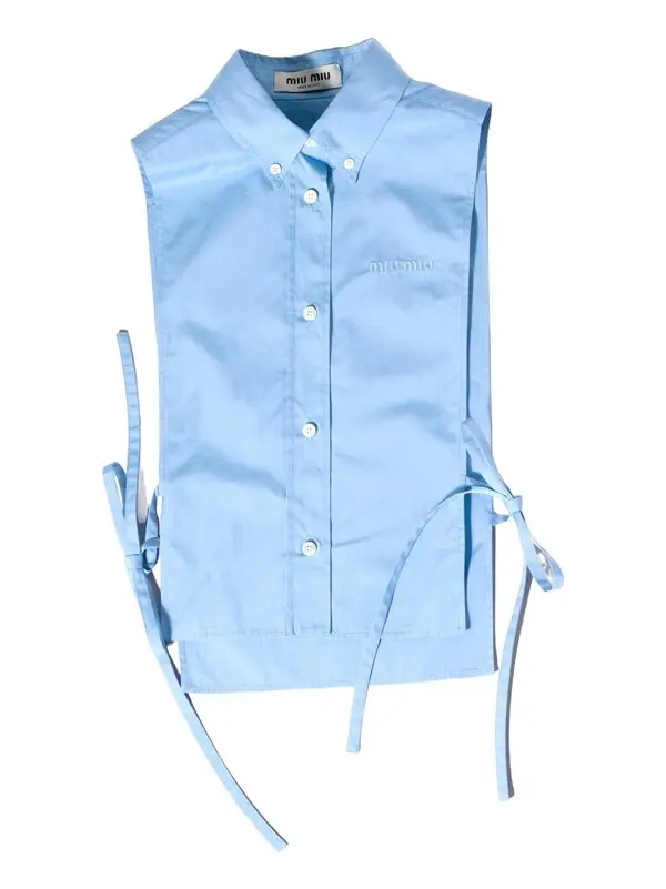 Miu Miu Sleeveless Shirt With Classic Collar And Tie Details - Light Blue