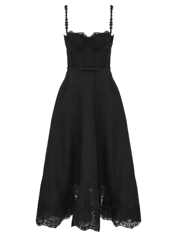 Zimmermann Lace-trimmed Corset Midi Dress - Black