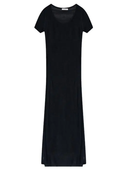 LEMAIRE Sheer Knitted Maxi Dress With Short Sleeves - Black