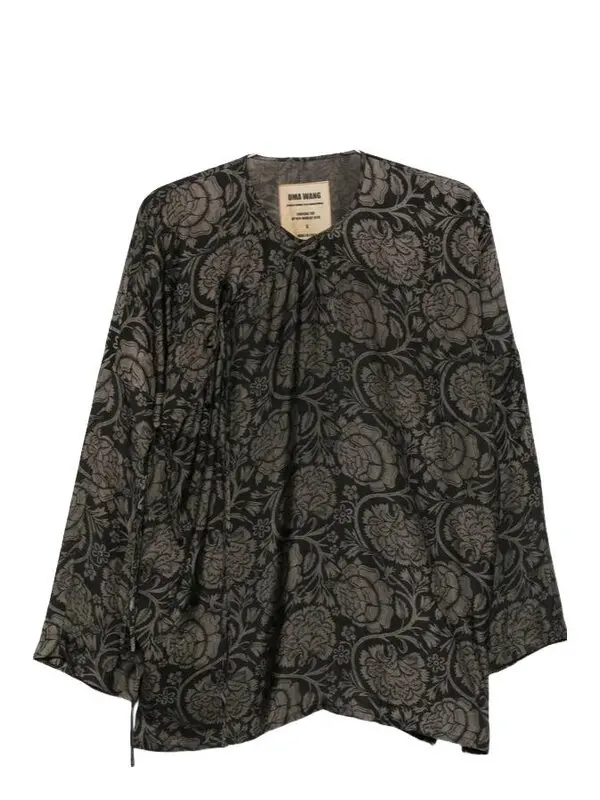UMA WANG Floral Print Long Sleeve Top - Black
