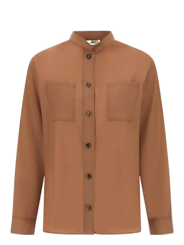 Herno Curved Hem Shirt With Breast Pocket - Leather
