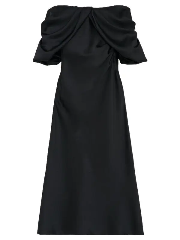 Alexander McQueen Off-the-shoulder Puff Sleeve Midi Dress - Black