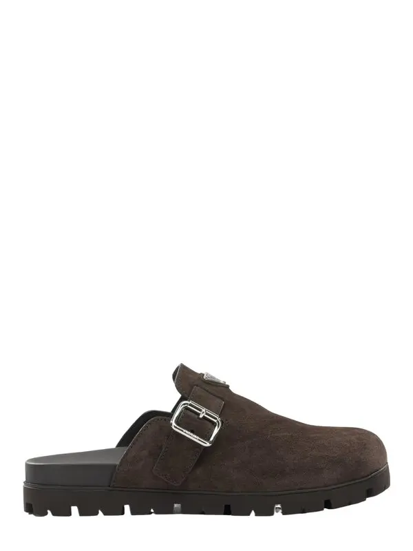 Prada Triangle Logo Mules - Brown