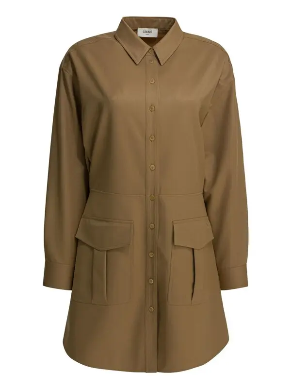 Celine Wool Mini Dress With Button Cuffs And Flap Pockets - Sand-colored