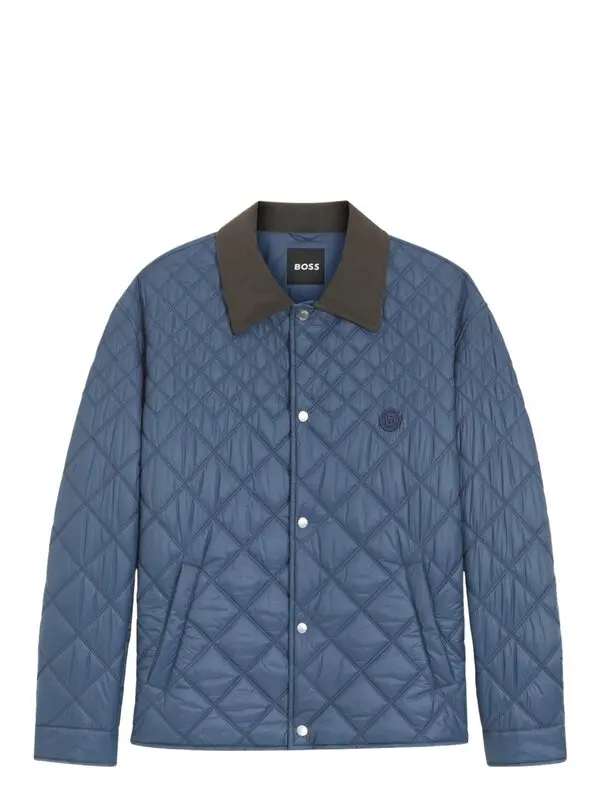 Hugo Boss Quilted Cotton-padded Long-sleeve Jacket - Blue