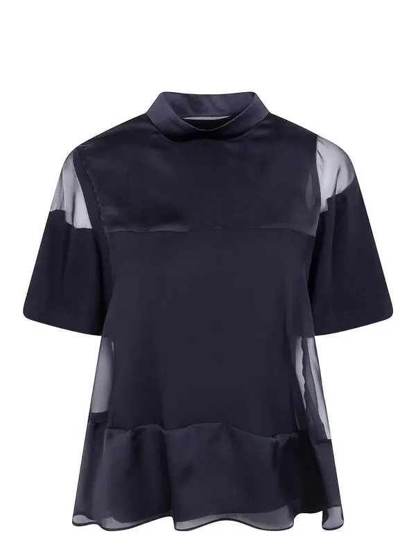 Sacai High Collar Patchwork Blouse - Black