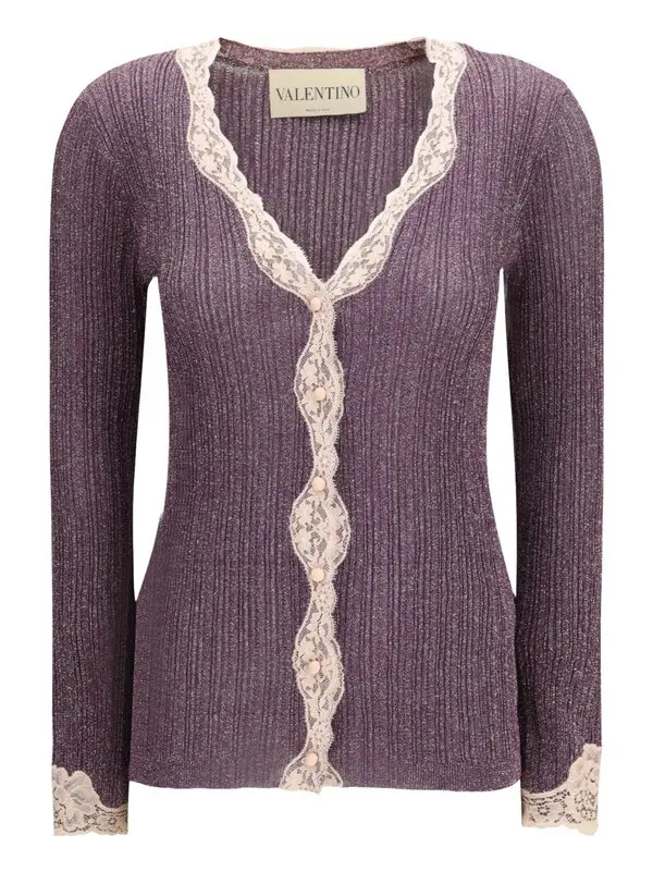 Valentino Garavani V-neck Lace Detailed Cardigan - Multicolor