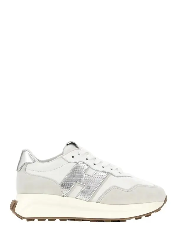 Hogan Low Top Lace-up Sneakers With Suede And Metallic Accents - White And Silver