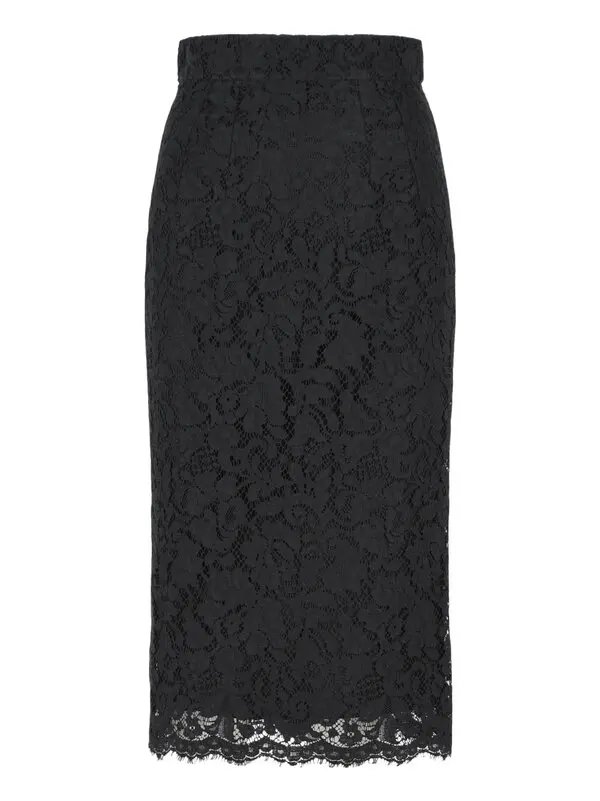 Dolce & Gabbana Floral Lace Midi Skirt - Black