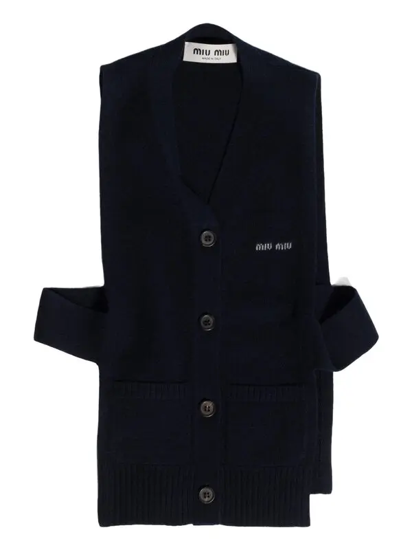 Miu Miu V-neck Sleeveless Cardigan With Pocket And Button Closure - Navy Blue