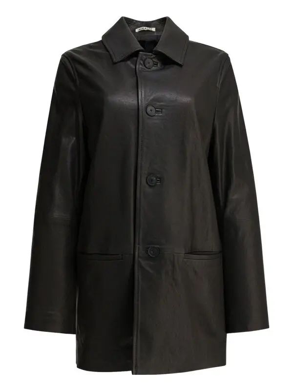 Auralee Leather Jacket With Classic Collar - Black