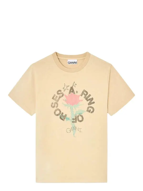 GANNI Floral Print Crewneck T-shirt - Sand