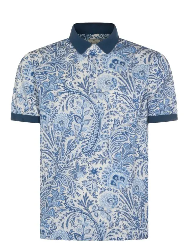 Etro Paisley-printed Short Sleeved Polo Shirt - Blue