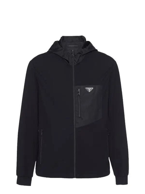 Prada Logo Plaque Zip-up Hoodie - Black
