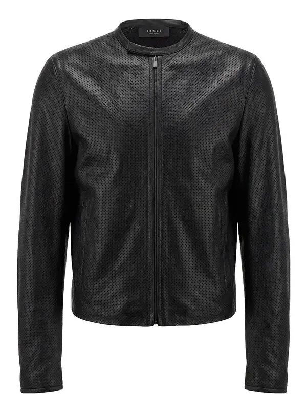 Gucci Perforated Stretch Leather Zip Jacket - Black