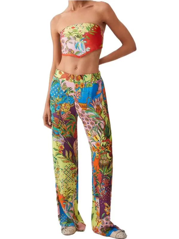 Liu Jo Printed Viscose Satin Flared Trousers - Multicolor