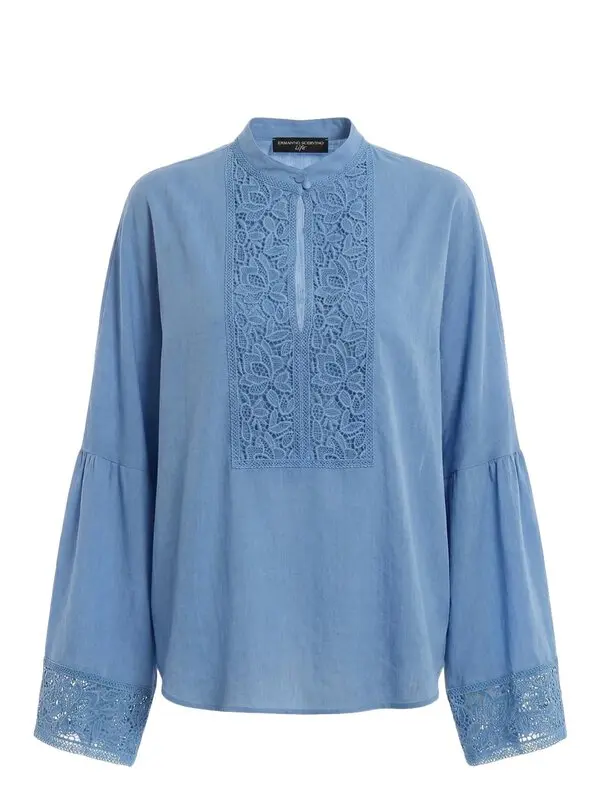 Ermanno Scervino Long-sleeved Lace-trimmed Blouse - Blue