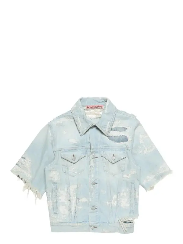 Acne Studios Distressed Denim Short Sleeve Jacket - White