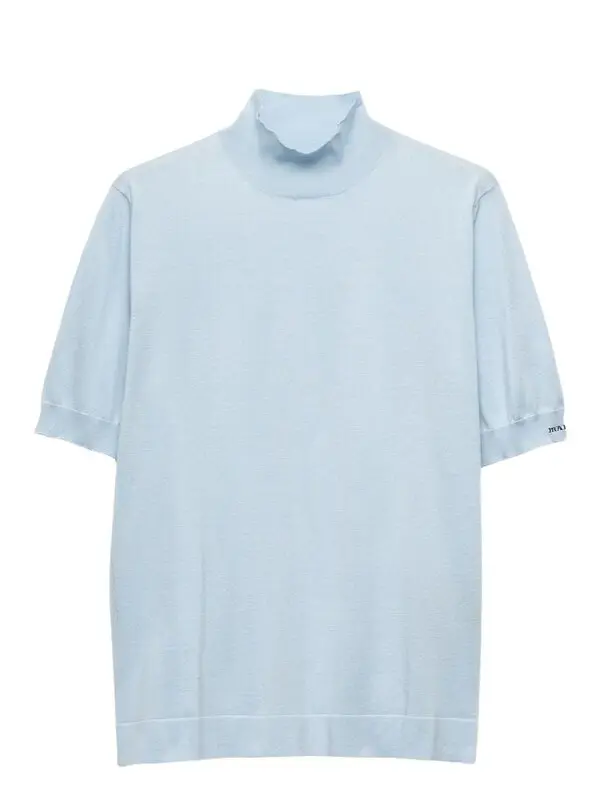 Prada Short Sleeve Mock Neck Knit Jumper - Blue