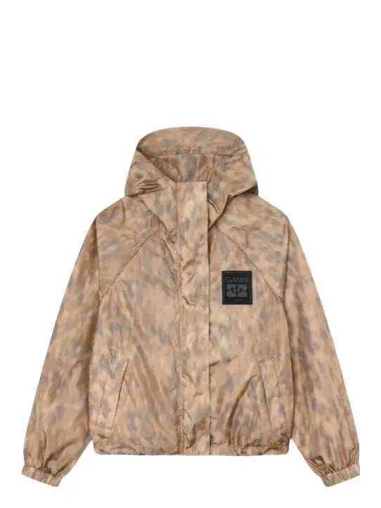 GANNI Printed Nylon Flyweight Jacket With Hood - Nude