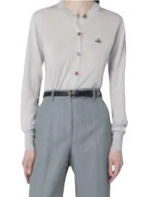 VIVIENNE WESTWOOD Logo Embroidered Knitted Cardigan - Gray