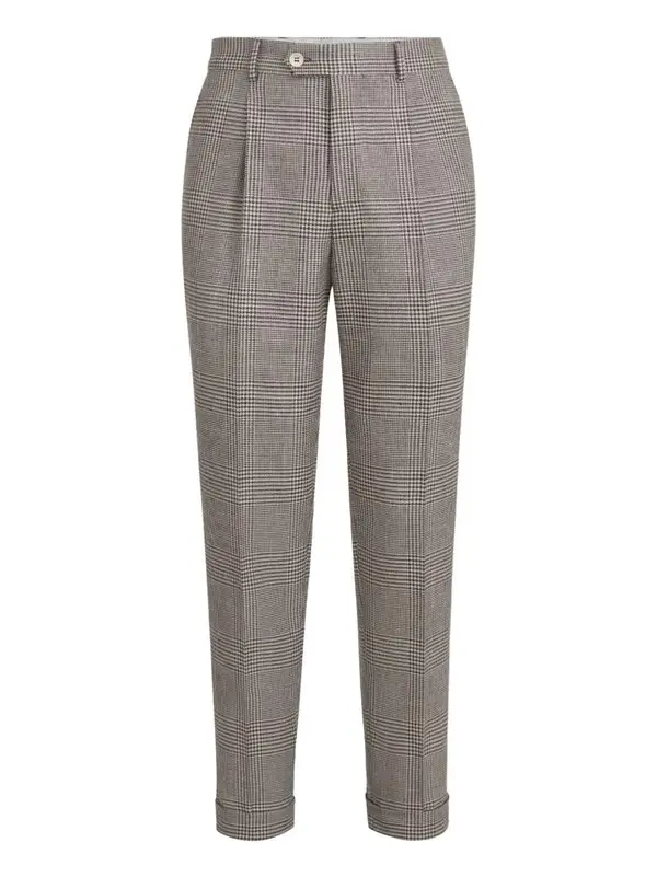 Brunello Cucinelli Prince Of Wales Checkered Pleated Trousers - Gray