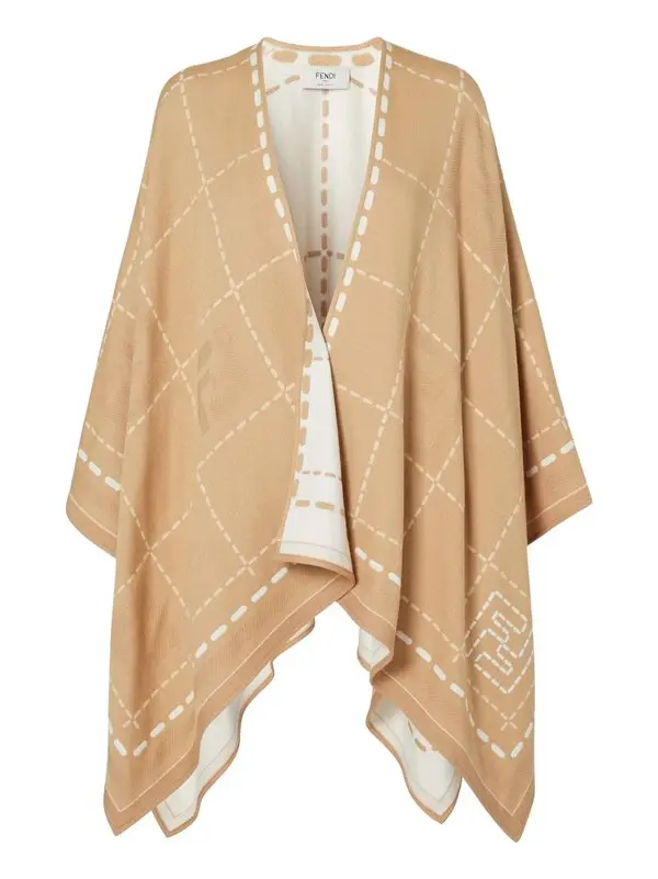 Fendi Ff Jacquard Checked Poncho - Beige