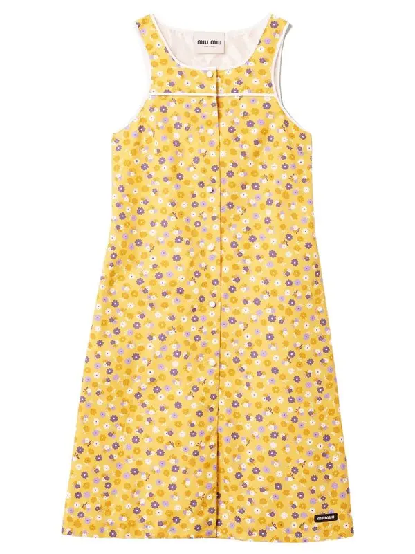 Miu Miu Sleeveless Poplin Dress With Floral Print - Yellow/purple