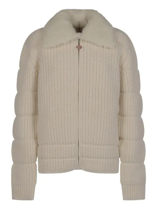 Casablanca Padded Knit Zip Jacket With Fur Collar - Nude