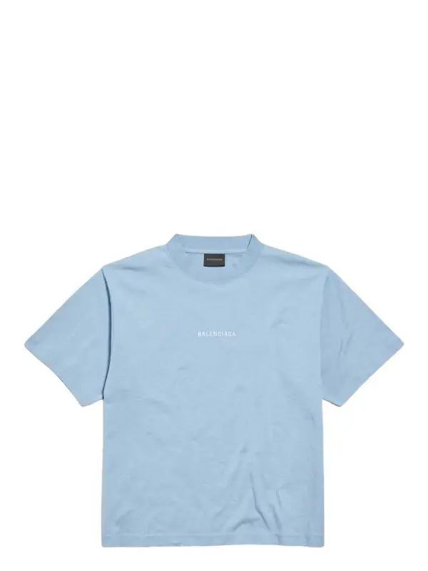 Balenciaga Logo Printed Crewneck T-shirt - Light Blue/white