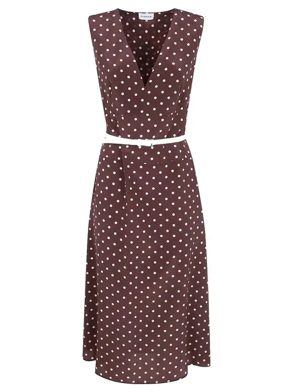 P.a.r.o.s.h Sleeveless Belted Polka Dot Midi Dress - Red