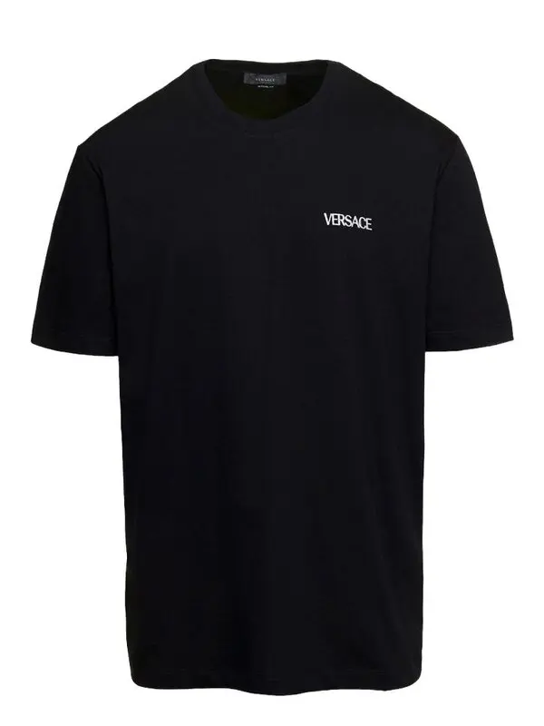 Versace Logo-embroidered Crewneck T-shirt - Black