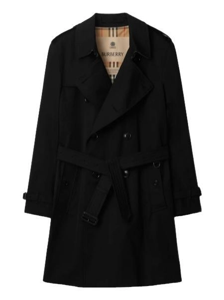 Burberry Double Breasted Belted Kensington Trench Coat - Black
