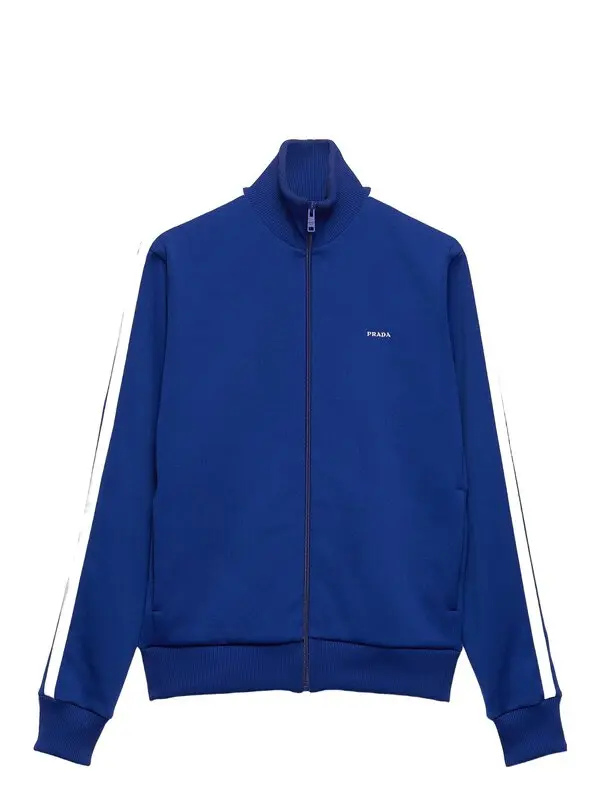 Prada Zip-up Blouson Jacket With Sporty Stripes - Cornflower Blue/white