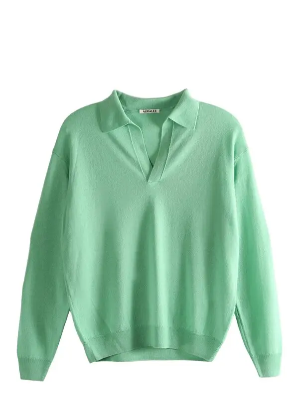 Auralee Cashmere Blend Knit Polo Shirt - Green