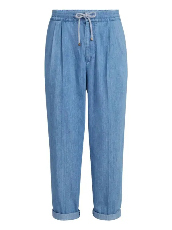 Brunello Cucinelli Lightweight Denim Trousers With Double Pleats - Blue