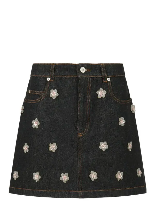 Marni Daisy Appliqué Denim Mini Skirt - Blue-black