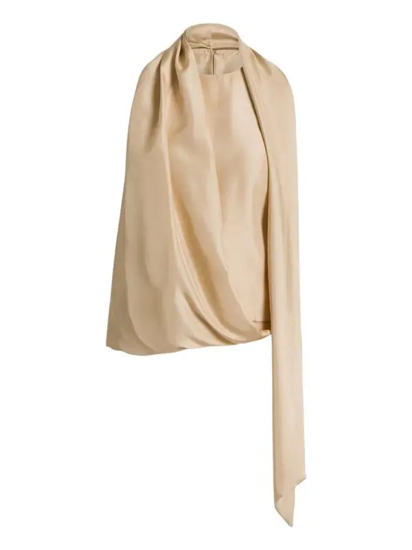 Alberta Ferretti Silk Top With Scarf Detail - Light Brown